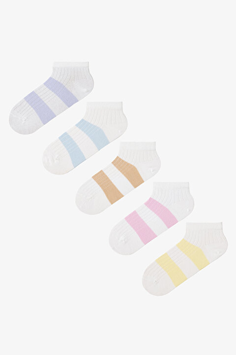 5 Pairs Cotton Colorful Thick Stripe Patterned Footie Socks ...