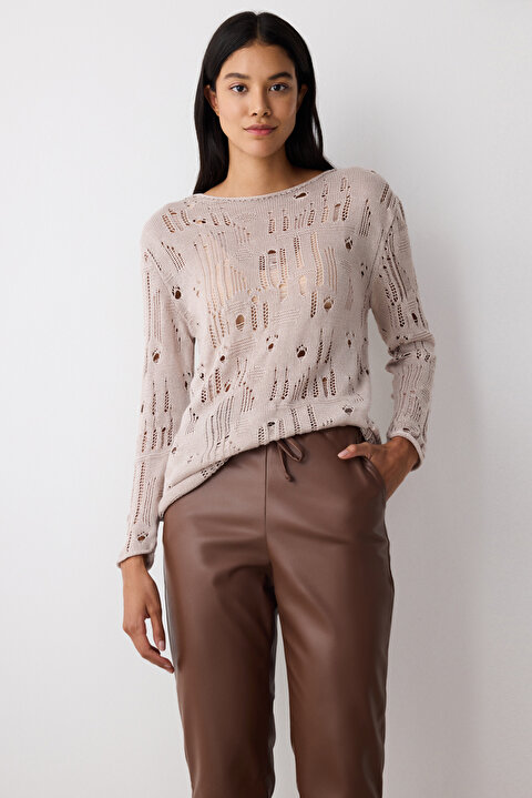 Perforated Taş Rengi Üst PHNSDRM724SK-BG89 - TAŞ RENGI - Penti