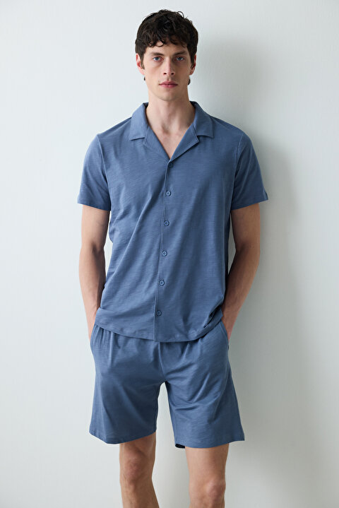 Basic Stone Gray Şortlu Pijama Takımı PHPO9SKB25IY-MMR - Mermer Gri - Penti