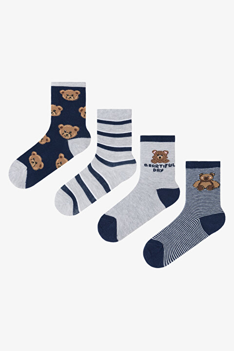 Boys' Bear Patterned 4-Pack Socket Socks PHQF2KC825SK-MIX - MIX - Penti