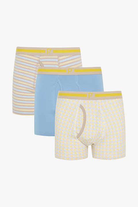 Erkek Pamuklu Yellow Stripe Çok Renkli 3lü Boxer Külot PL7L27U225IY-MIX ...