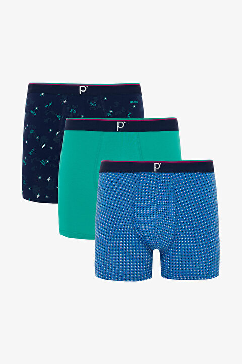 Blue Plaid Man Organic Logo 3-Pack Boxer PL9670QY25SK-MIX - MIX - Penti