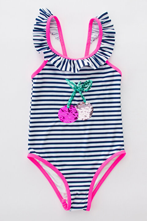 Çizgili Kız Çocuk Cherry Mayo PLSHWCPX20IY-NST - Çizgili Navy - Penti