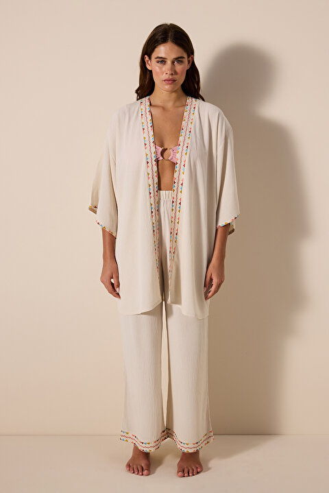 Stone Taş Rengi Kimono PLYJ89E424IY-ST1 - Gri - Penti