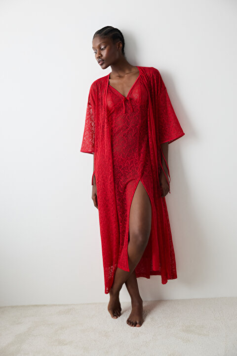 Red Lacy Robe PN33D55P24SK-ALM - ALEV KIRMIZI - Penti
