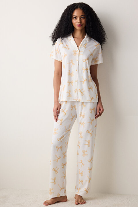 Yellow Bows Gömlek Pantolon Açık Sarı Pijama Takımı PNBJ4K0T25IY-YL18 ...