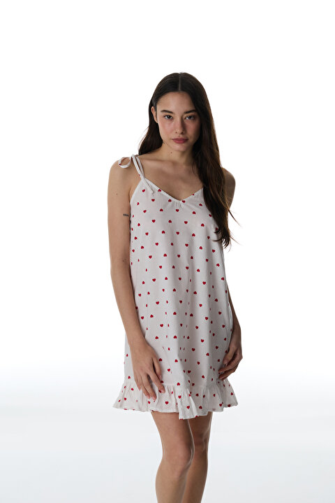 Kırık Beyaz Red Hearts Gecelik PNBKUWU526IY-B32 - Beyaz - Penti