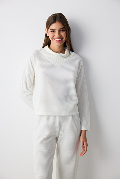 Mila Waffle Ekru Pantolon Pijama Takımı PNBPTO3024SK-EC21 - ECRU - Penti