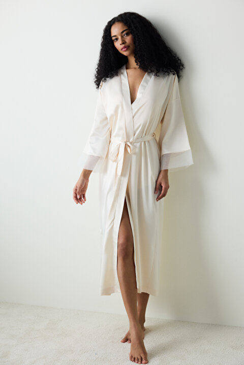 Roses Saten Krem Sabahlık PNCUHT6D25IY-CRM - CREAM - Penti