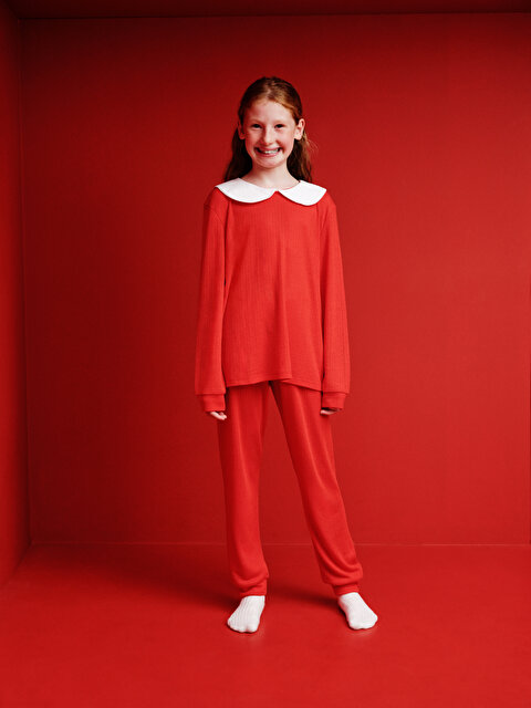 Girls Big Collar Thermal PJ Set PNL1SIKO23SK-RD2 - KIRMIZI - Penti