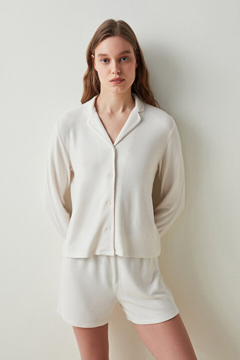 Ekru Creme Gömlek Pijama Takımı PNROLM4U22IY-EC4 - Ekru - Penti