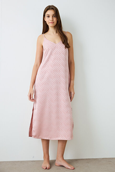 Gül Kurusu Emma Zebra Desenli V Yaka Saten Gecelik PNVWUP0G25SK-RE19 ...